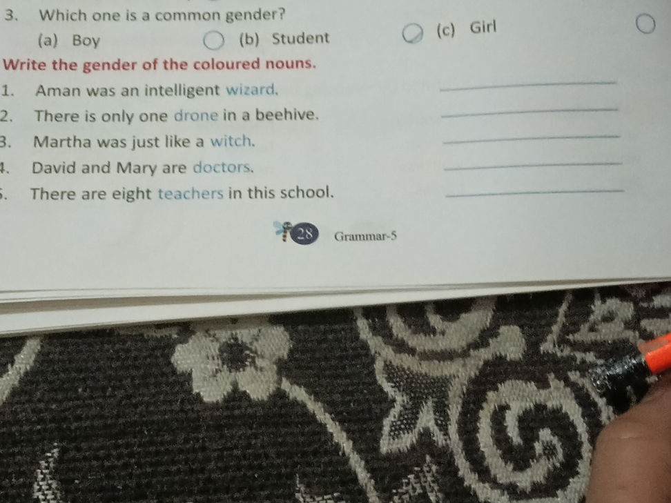 3. Which one is a common gender? (a) Boy (b) | StudyX