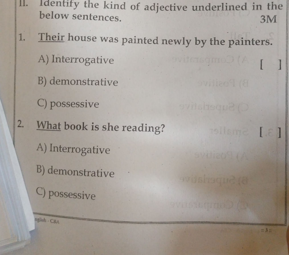 II. Identify the kind of adjective | StudyX