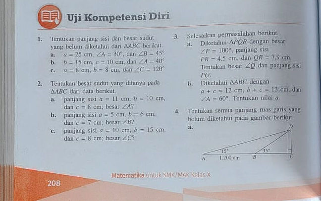 1. Tentukan panjang sisi dan besar sudut | StudyX