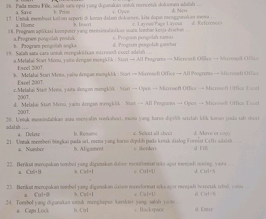 16. Pada menu File, salah satu opsi yang | StudyX