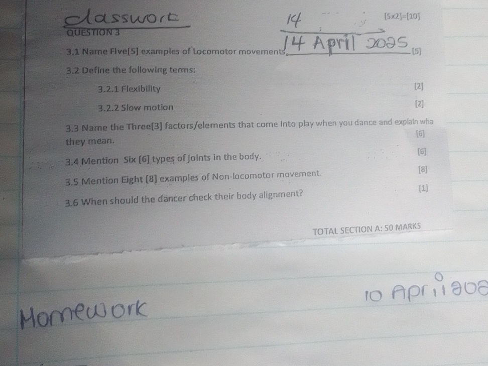 3.1 Name Five [5] examples of Locomotor | StudyX