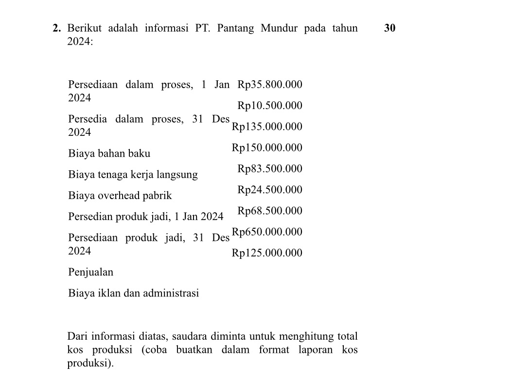 2. Berikut adalah informasi PT. Pantang | StudyX