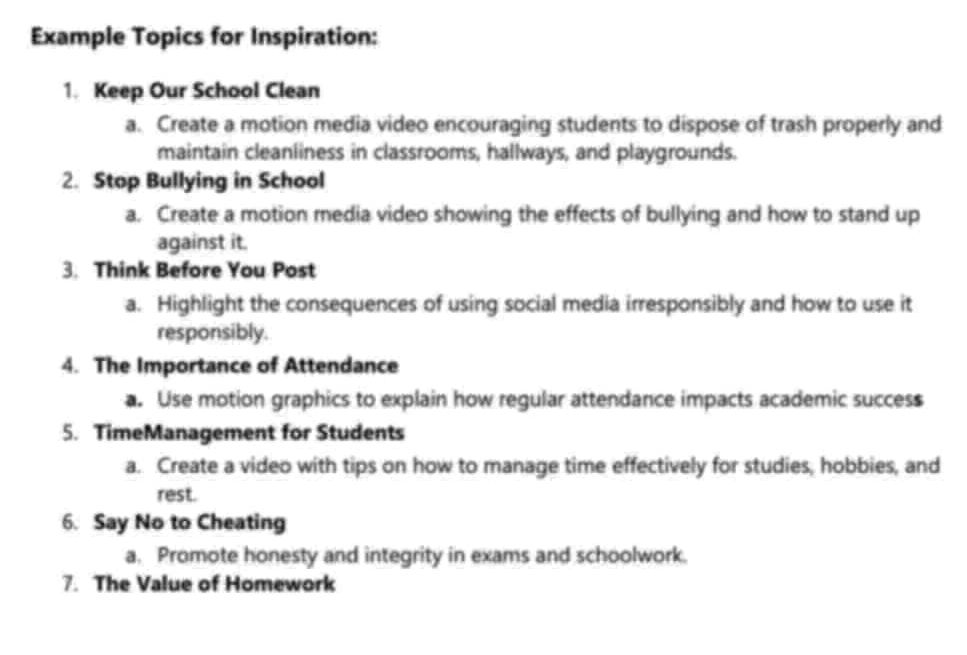 Example Topics for Inspiration: 1. Keep Our | StudyX
