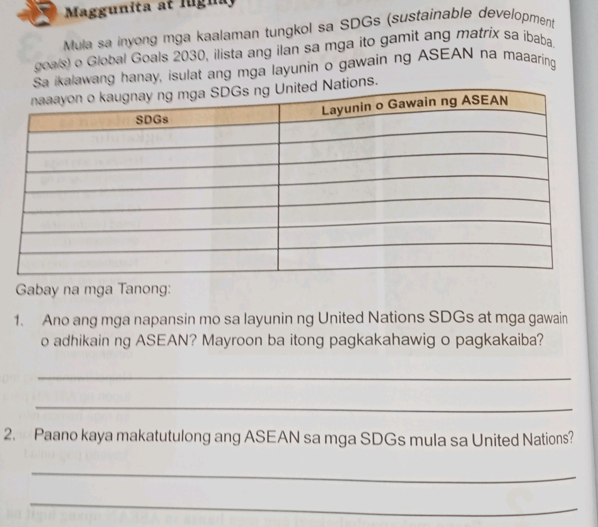 SDGs | Layunin o Gawain ng ASEAN ---|--- | StudyX