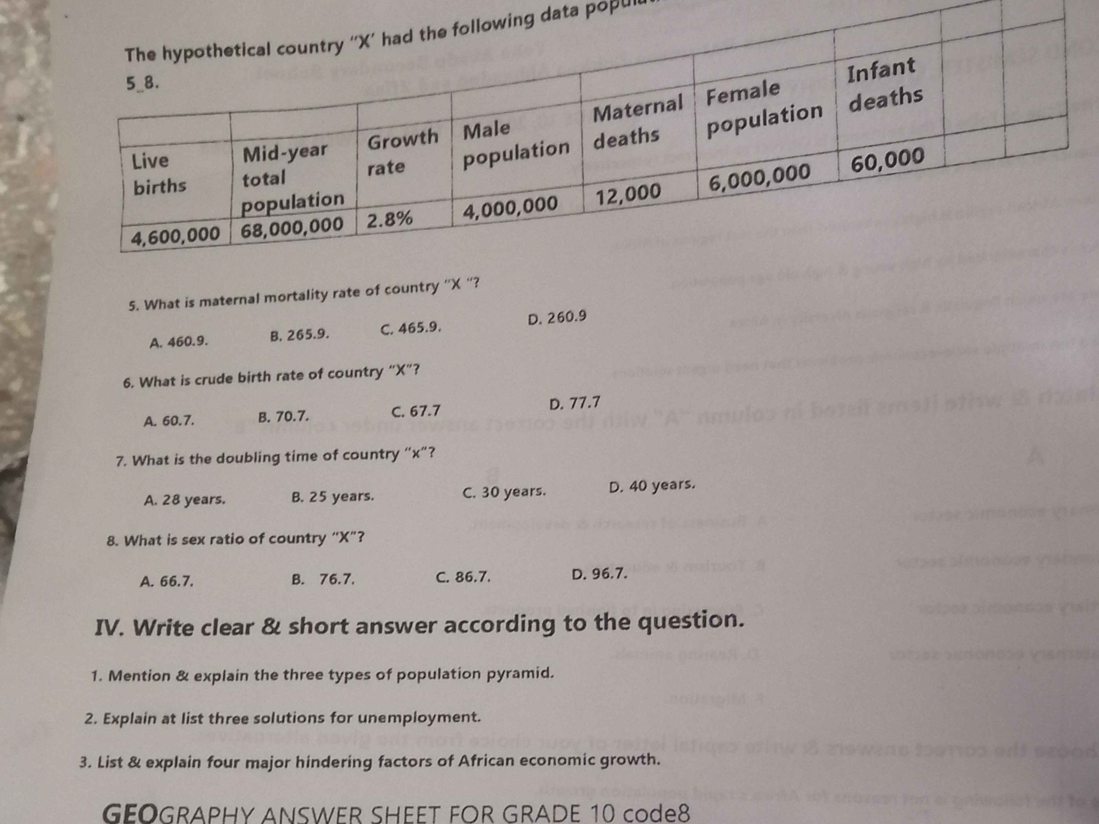 The hypothetical country "X' had the | StudyX