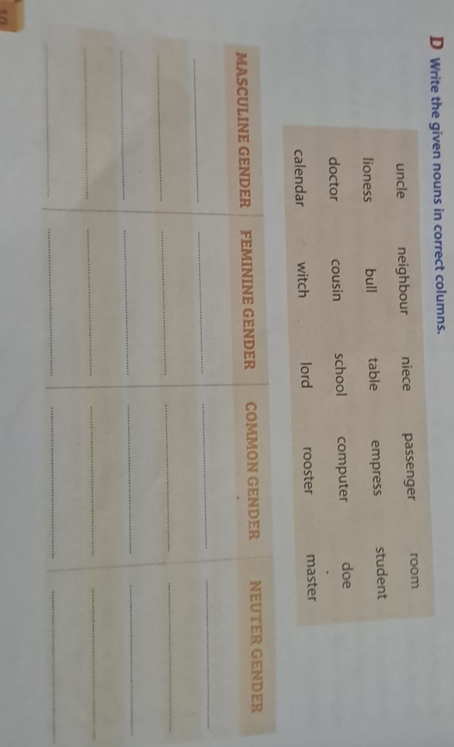 Write the given nouns in correct columns. | | StudyX