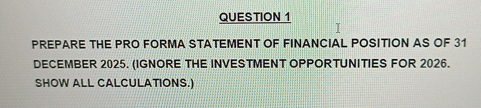 QUESTION 1 PREPARE THE PRO FORMA STATEMENT