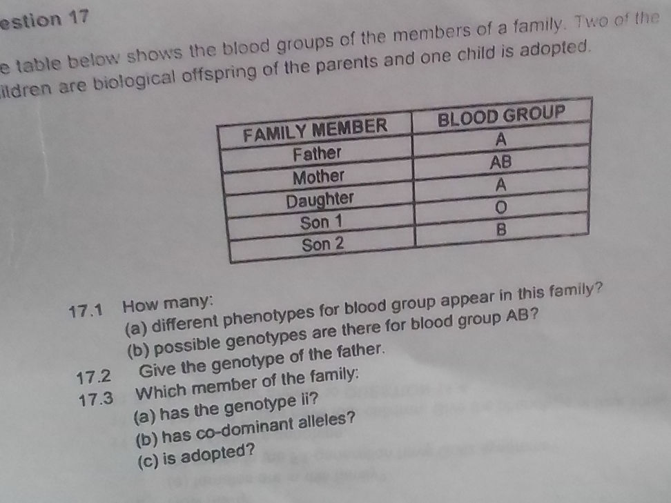 The table below shows the blood groups of | StudyX