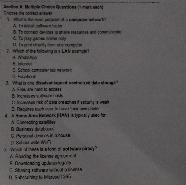 Section A: Multiple Choice Questions (1 mark | StudyX