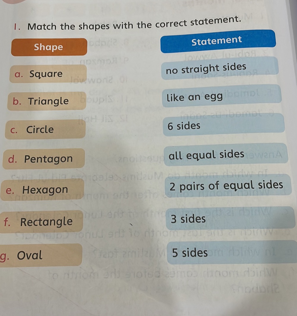 1. Match the shapes with the correct | StudyX