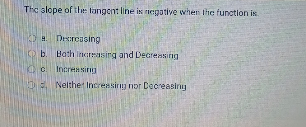 The slope of the tangent line is negative | StudyX