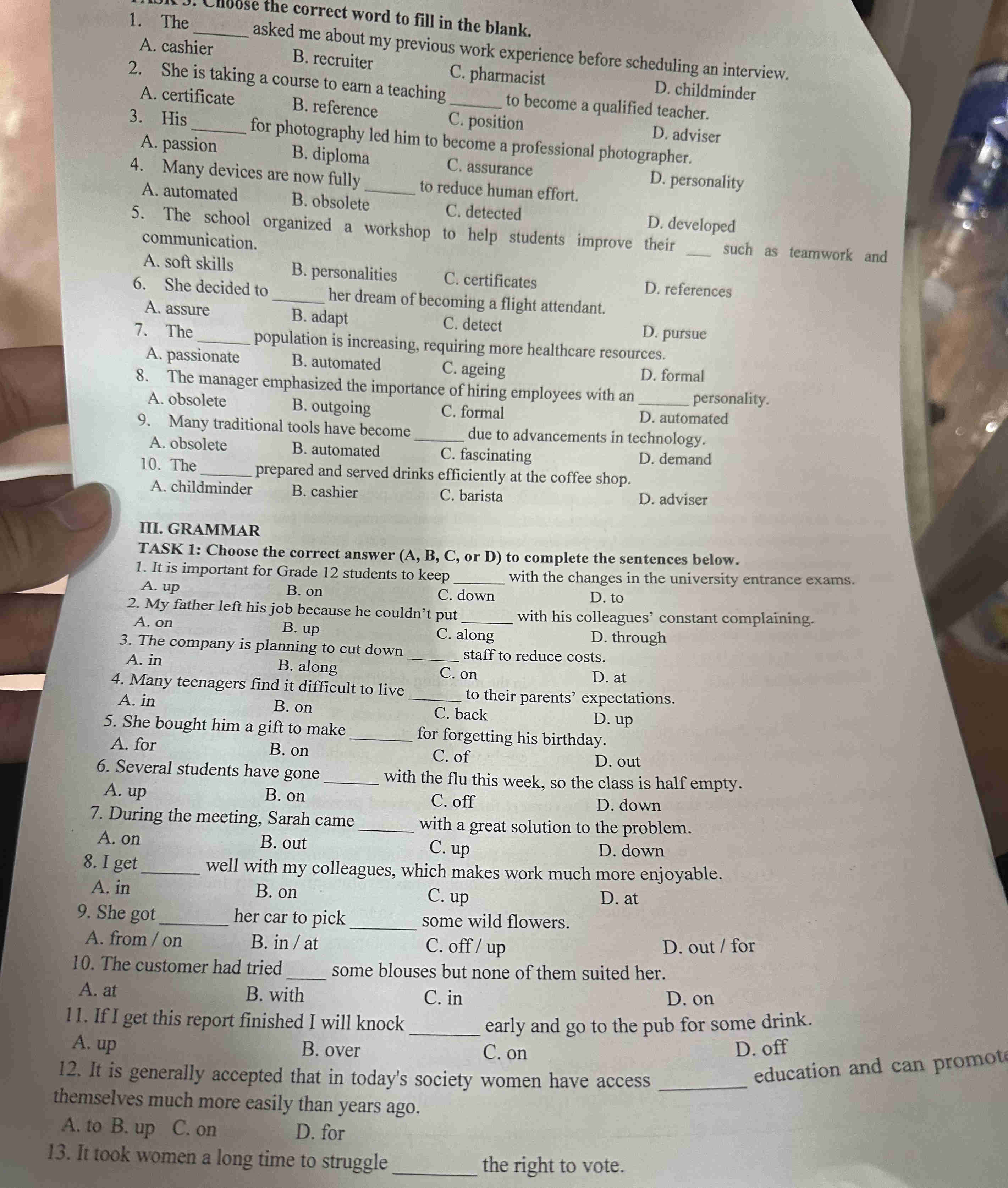 TASK 1: Choose the correct word to fill in | StudyX