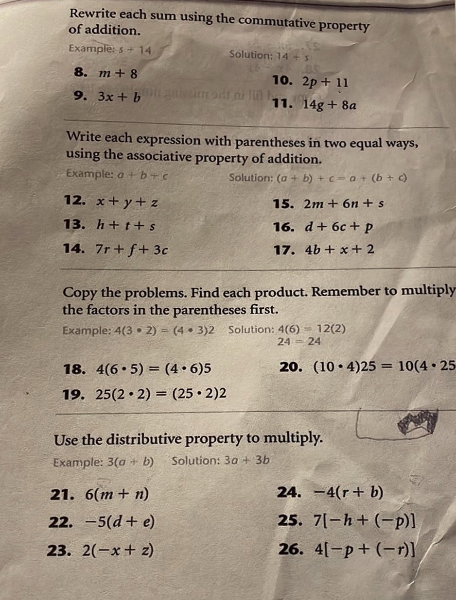 Rewrite each sum using the commutative | StudyX
