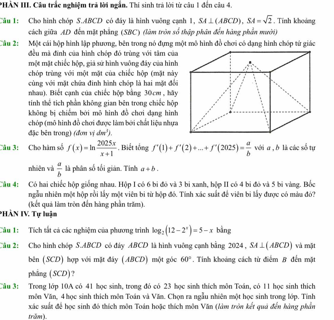 Câu 1: Cho hình chóp S.ABCD có đáy là hình | StudyX