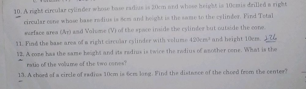 10. A right circular cylinder whose base | StudyX