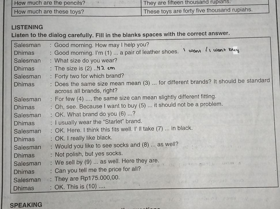 Listen to the dialog carefully. Fill in the | StudyX