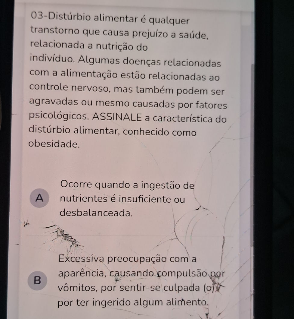 03-Distúrbio alimentar é qualquer transtorno | StudyX