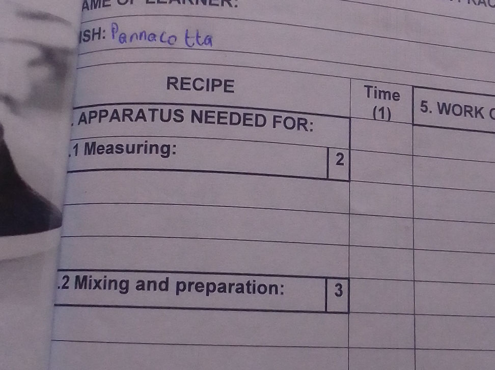 RECIPE APPARATUS NEEDED FOR: 1 Measuring: | StudyX