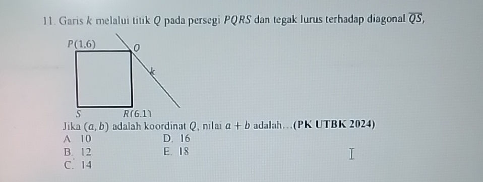 11. Garis k melalui titik Q pada persegi | StudyX