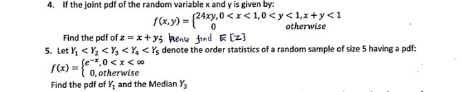 4. If the joint pdf of the random variable x | StudyX
