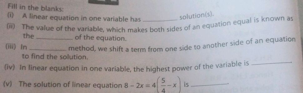 Fill in the blanks: (i) A linear equation | StudyX
