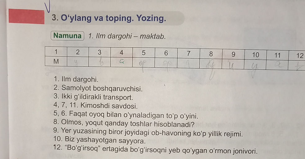 3. O'ylang va toping. Yozing. Namuna 1. Ilm | StudyX