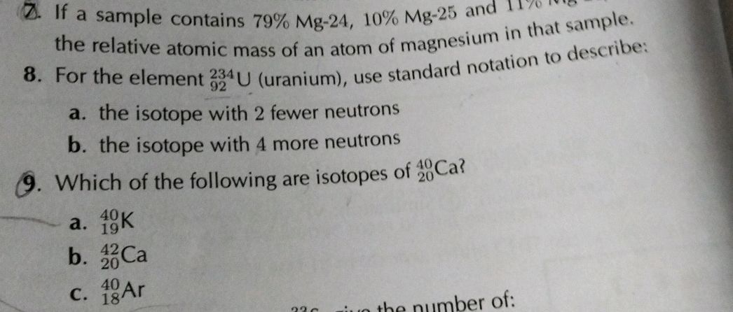 8. For the element $^{234}_{92}U$ (uranium), | StudyX