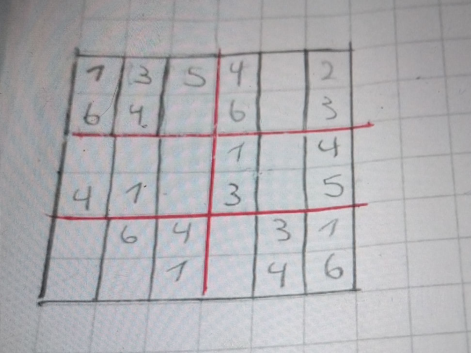 The image shows a 6x6 grid partially filled | StudyX