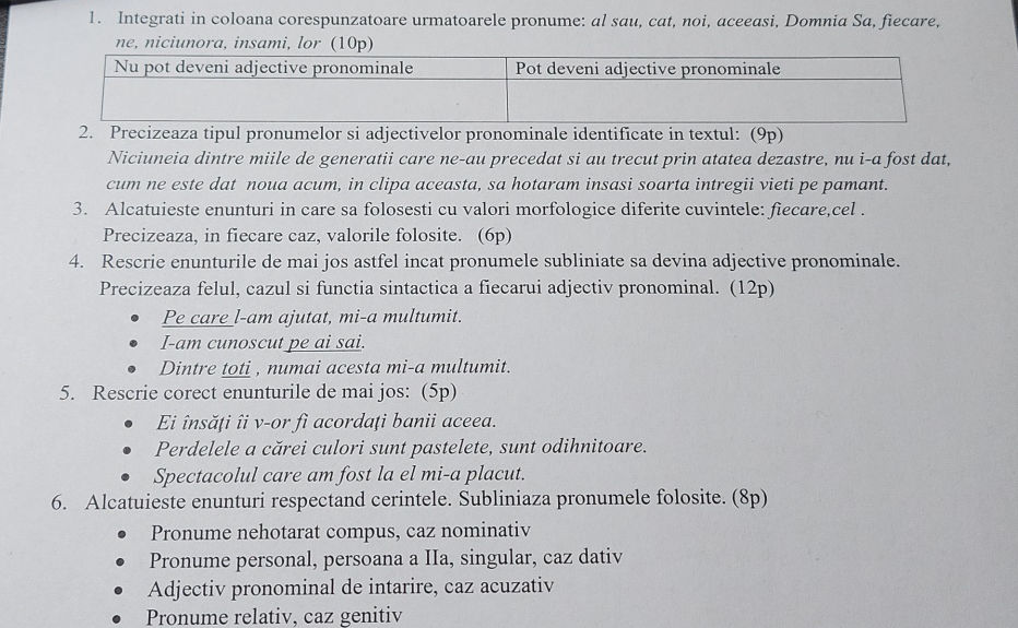 1. Integrati in coloana corespunzatoare | StudyX