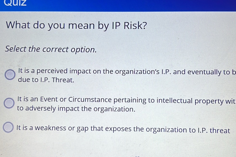 What do you mean by IP Risk? Select the | StudyX