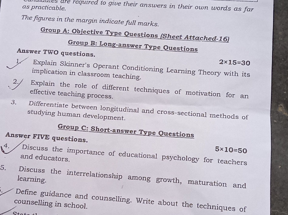 Group B: Long-answer Type Questions Answer | StudyX