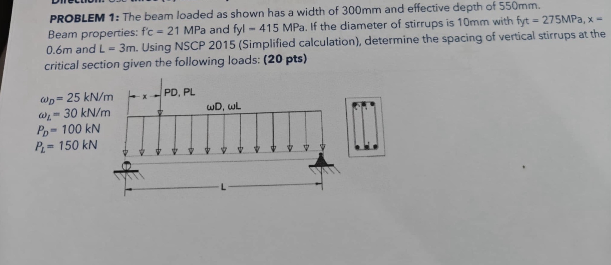 PROBLEM 1: The beam loaded as shown has a | StudyX