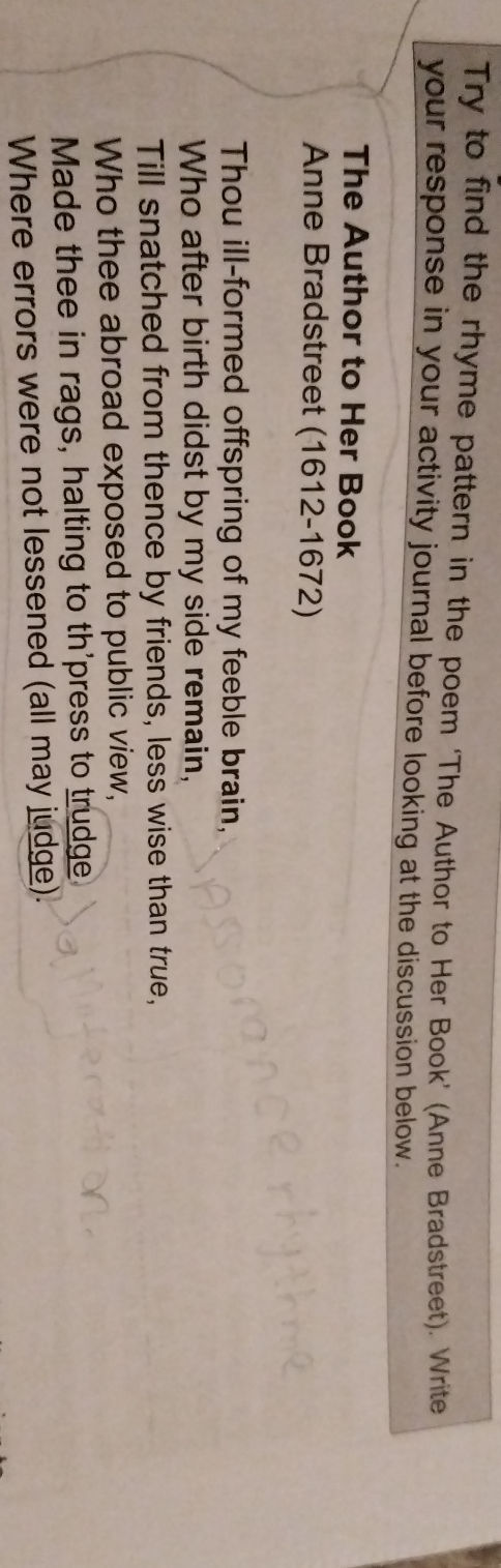 Try to find the rhyme pattern in the poem | StudyX