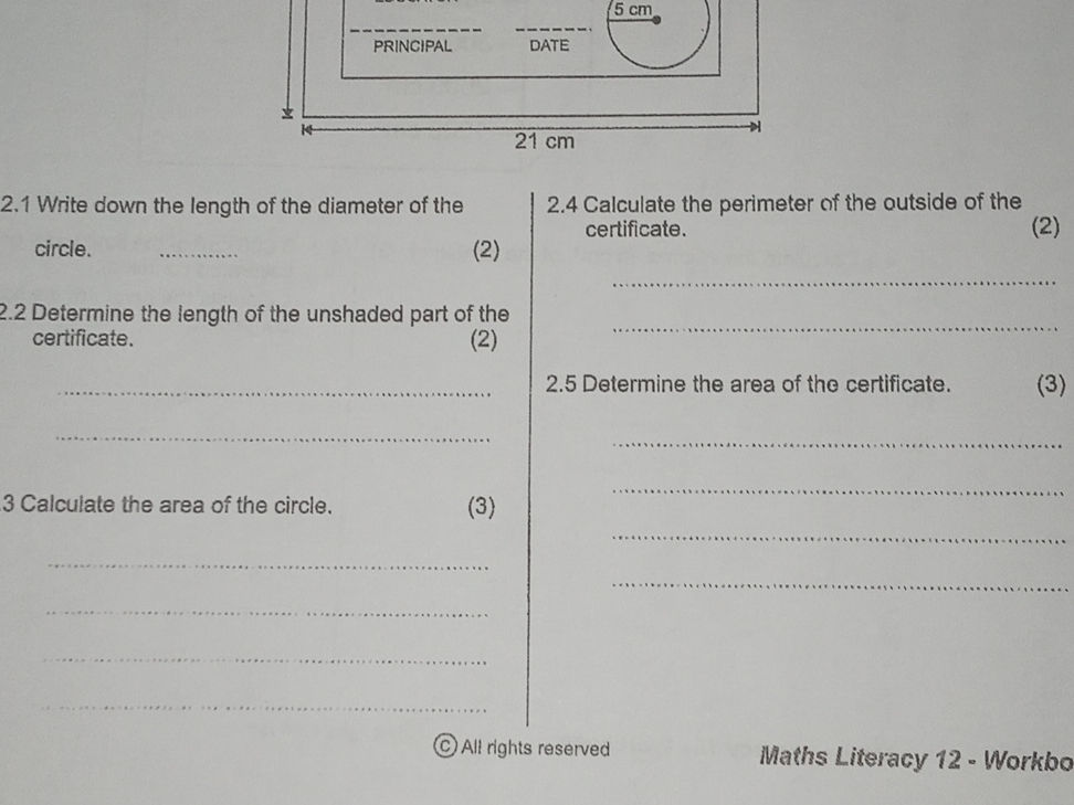 2.1 Write down the length of the diameter of | StudyX