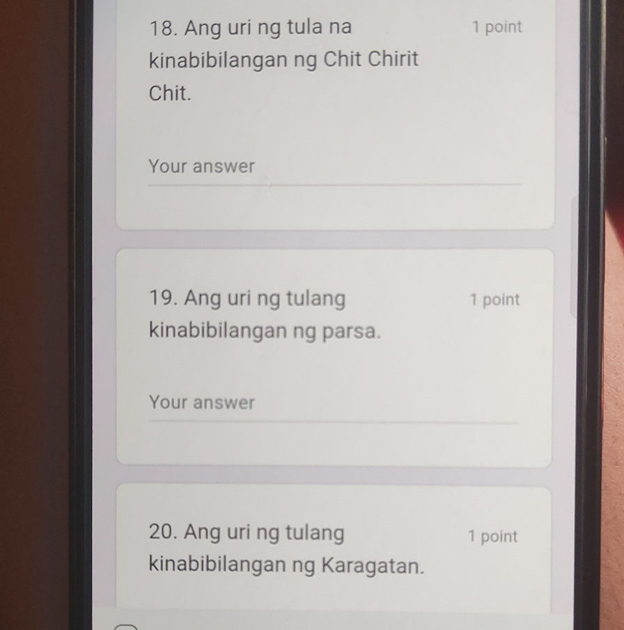 18. Ang uri ng tula na kinabibilangan ng | StudyX