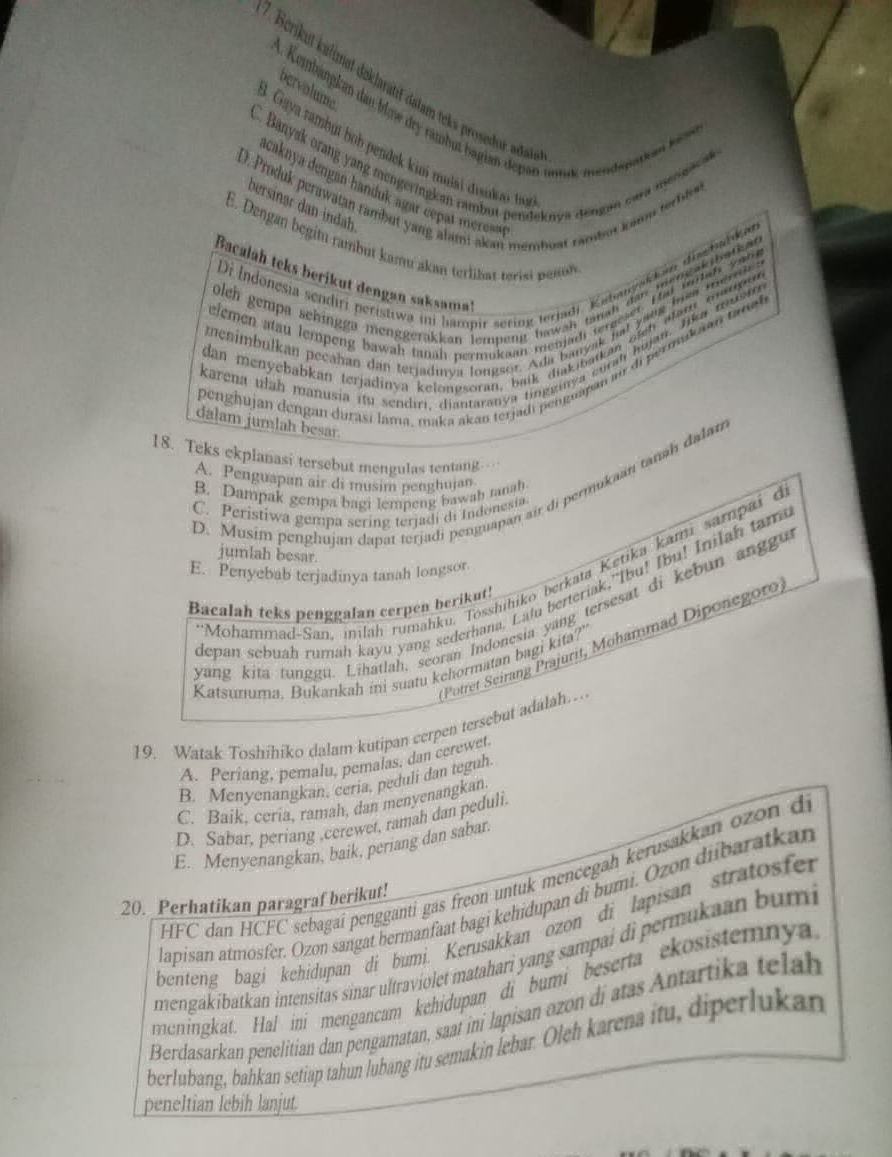 17. Berikut kalimat deklaratif dalam teks | StudyX