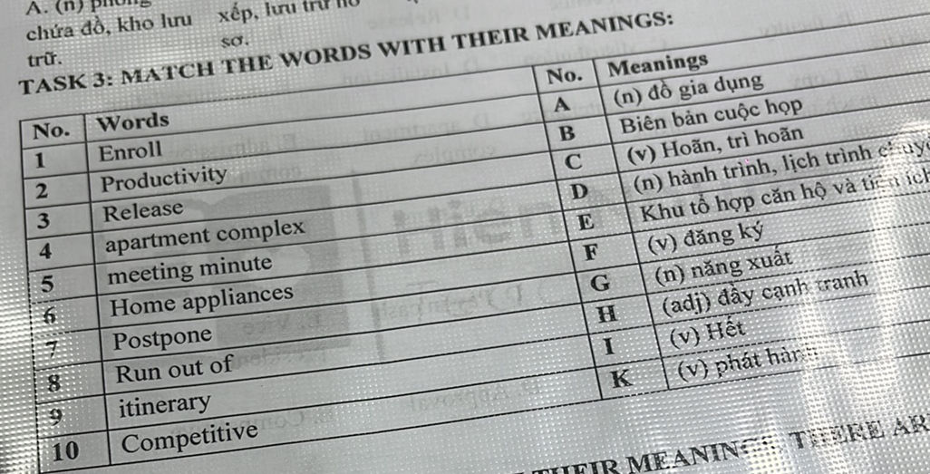 TASK 3: MATCH THE WORDS WITH THEIR MEANINGS: | StudyX