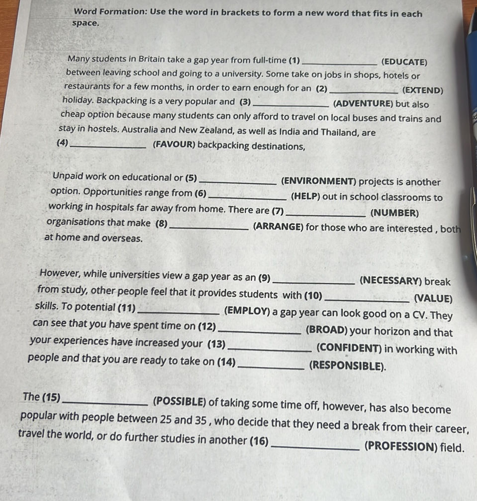 Word Formation: Use the word in brackets to | StudyX