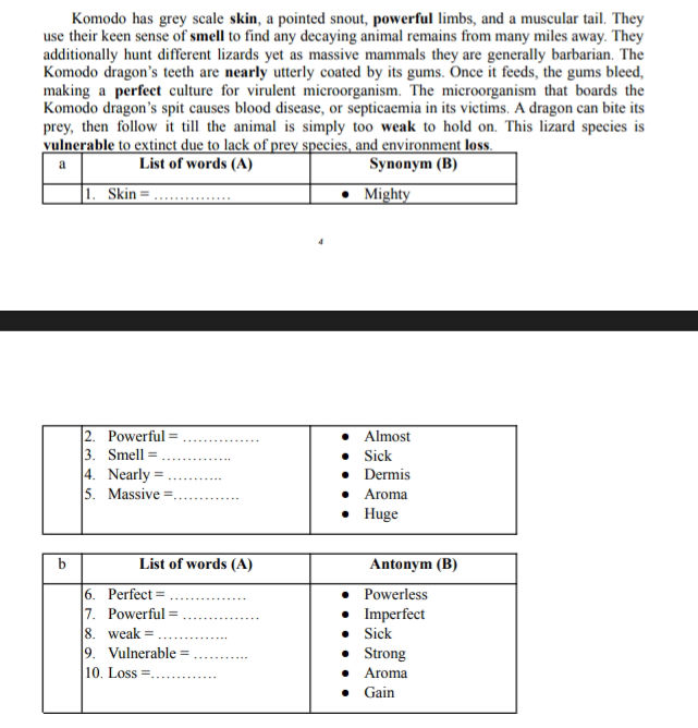 a | List of words (A) | Synonym (B) | | StudyX