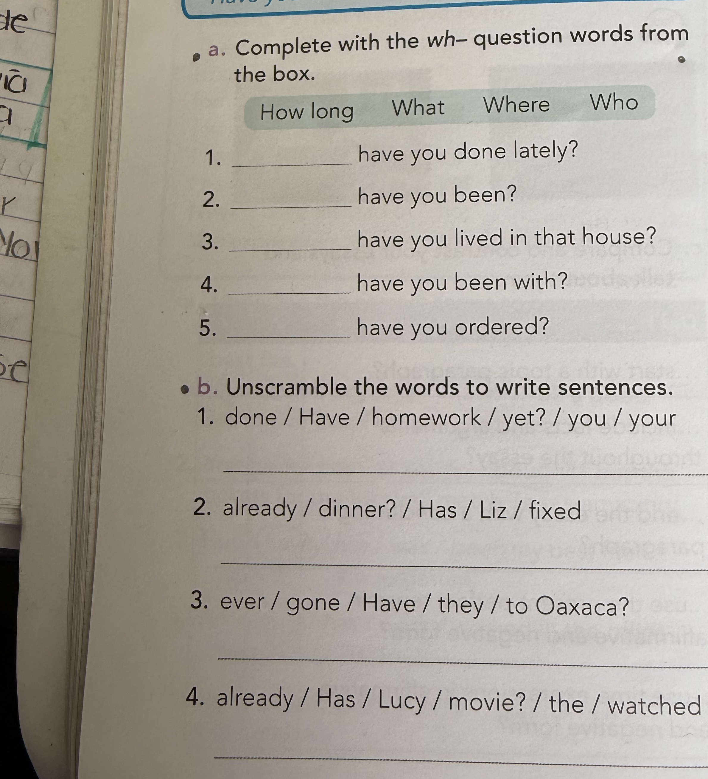 a. Complete with the wh- question words from | StudyX