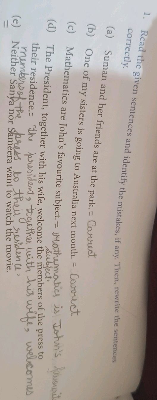 1. Read the given sentences and identify the | StudyX