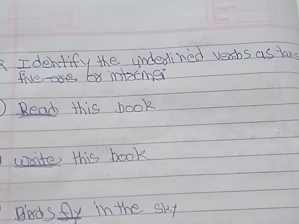 Identify the underlined verbs as tans | StudyX