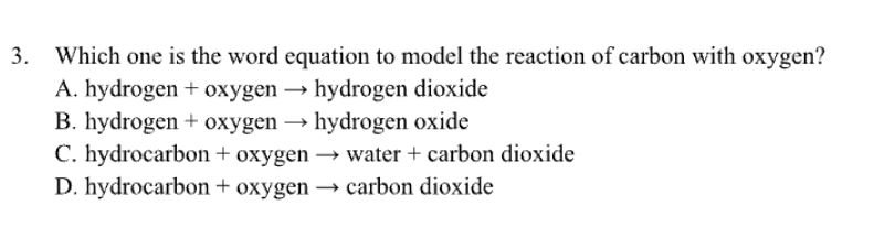 3. Which one is the word equation to model | StudyX