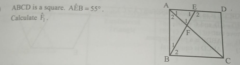 ABCD is a square. $ {A {E}B} = 55^ $. | StudyX