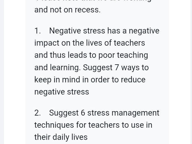 Negative stress has a negative impact on the