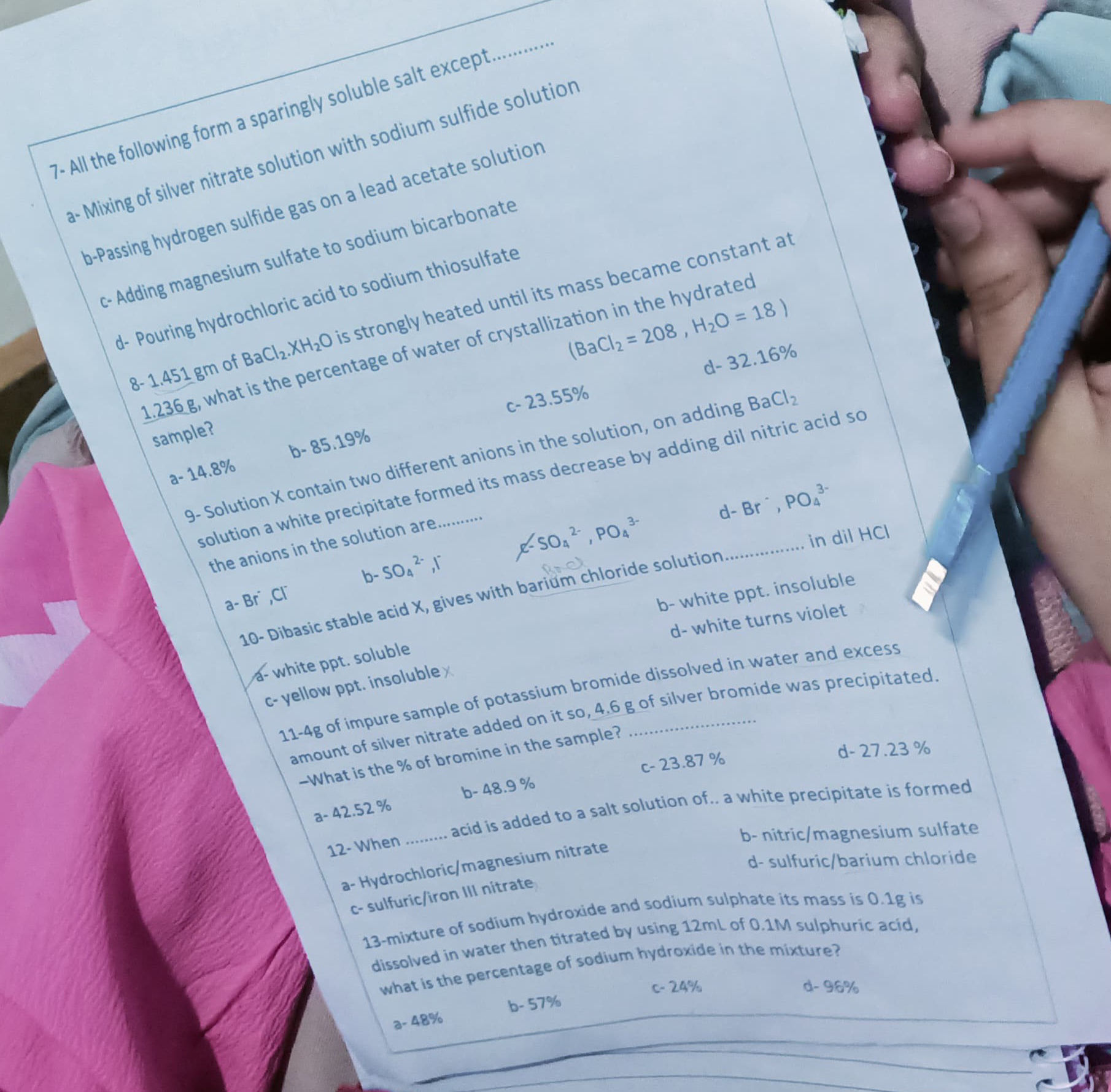 7- All the following form a sparingly | StudyX