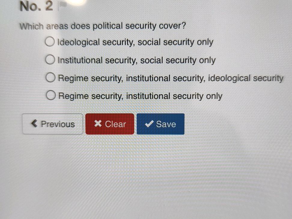 Which areas does political security cover? | StudyX