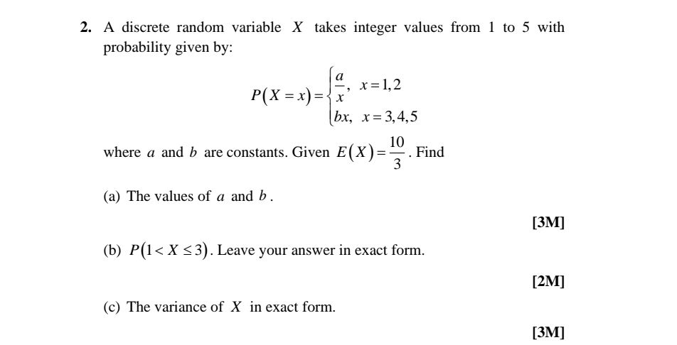 2. A discrete random variable $X$ takes | StudyX