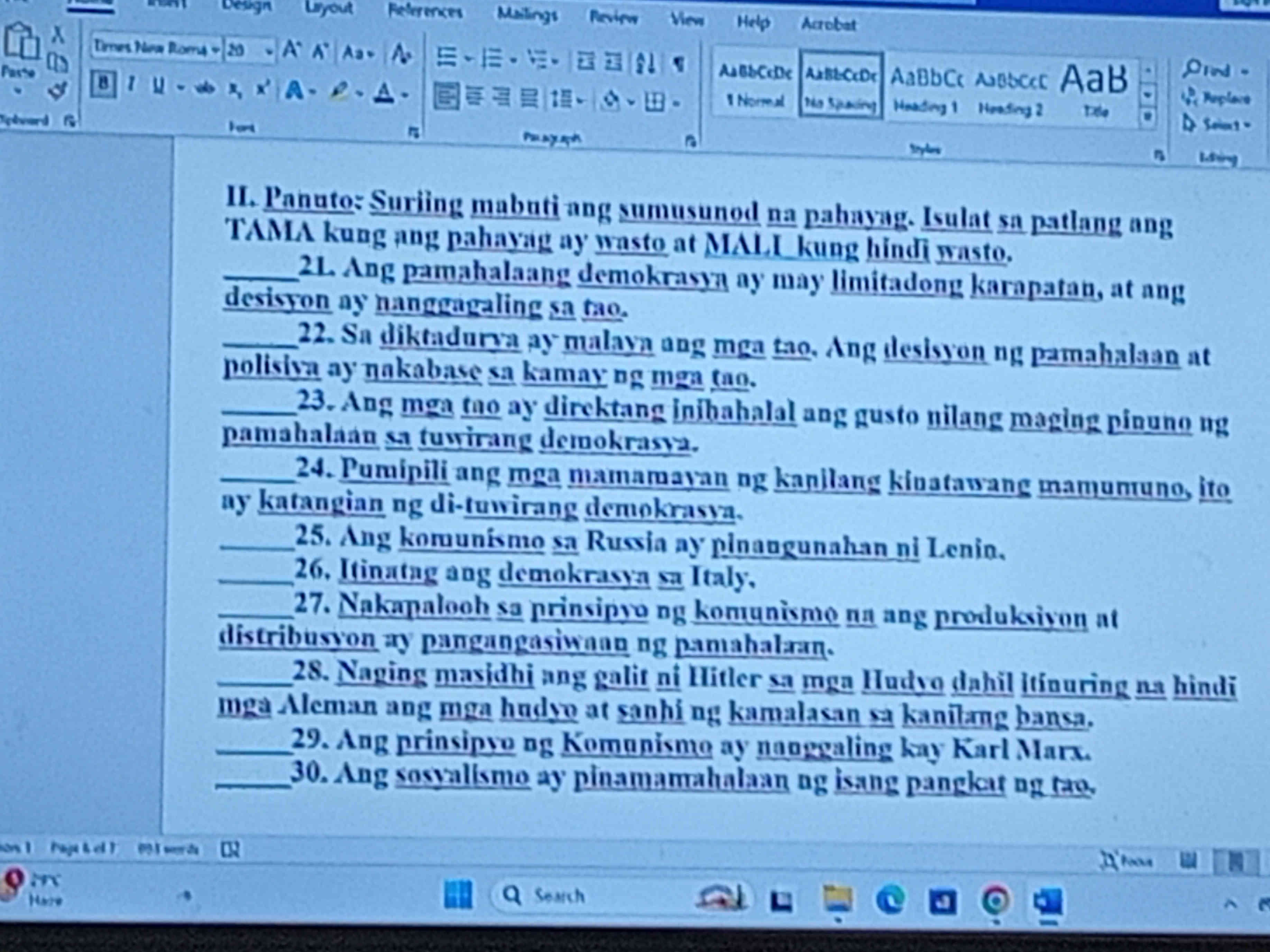 II. Panuto: Suriing mabuti ang sumusunod na | StudyX