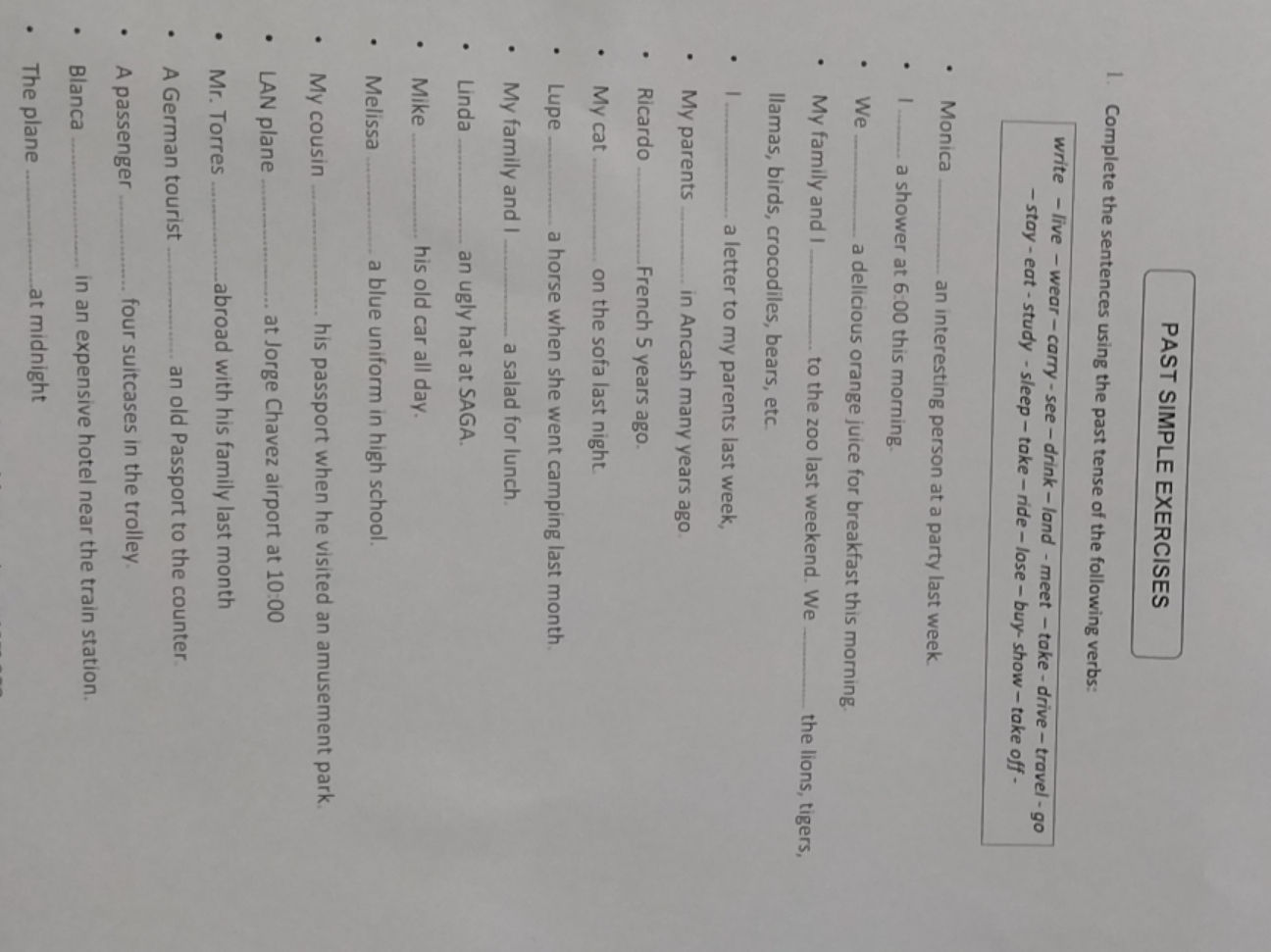 1. Complete the sentences using the past | StudyX